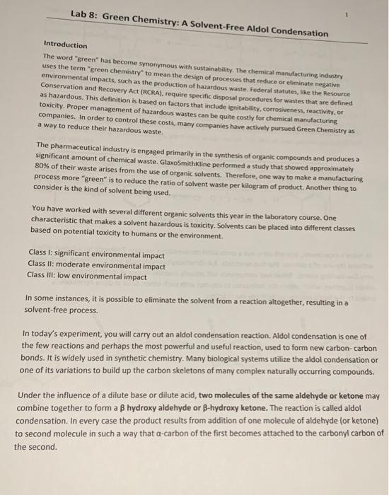 Solved The aldehyde and ketone that you will use are solid | Chegg.com