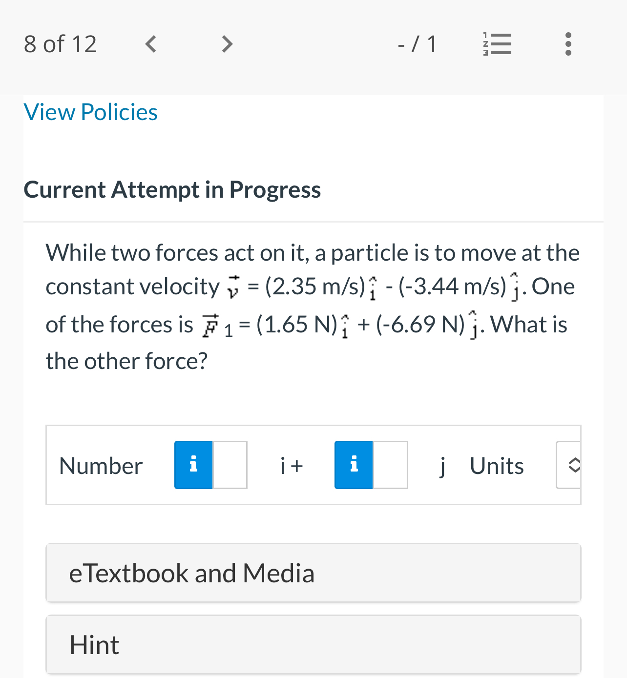 Solved 8 ﻿of 12-1:View PoliciesCurrent Attempt in | Chegg.com