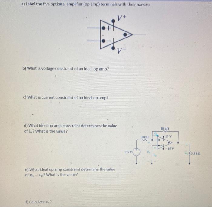 Solved a) Label the five optional amplifier (op amp) | Chegg.com