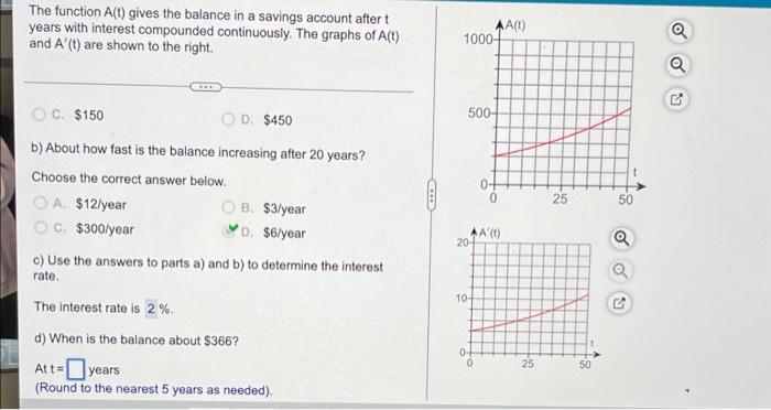 Solved The function A(t) gives the balance in a savings | Chegg.com