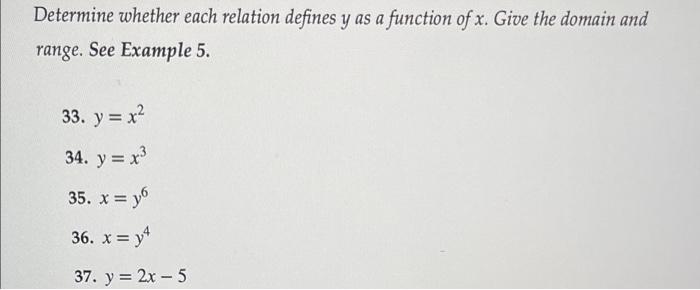 Solved Determine Whether Each Relation Defines Y As A