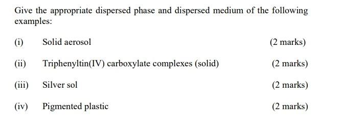 Solved Give the appropriate dispersed phase and dispersed | Chegg.com