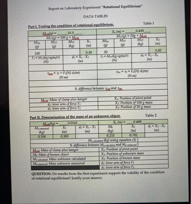 Report on Laboratory Experiment "Rotational | Chegg.com