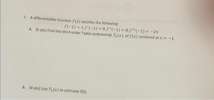 Solved 7. A differentiable function f(x) satisfies the | Chegg.com