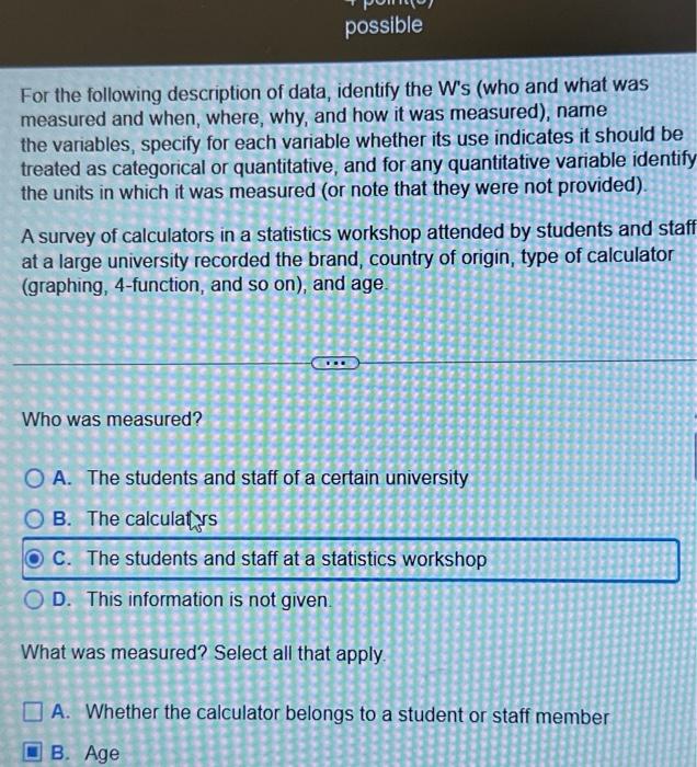 Solved For the following description of data, identify the | Chegg.com