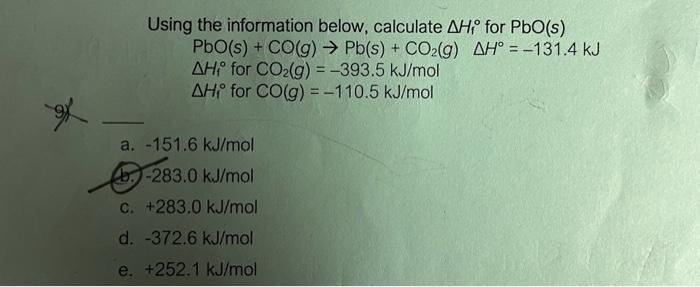 Solved Using the information below, calculate ΔHi∘ for | Chegg.com