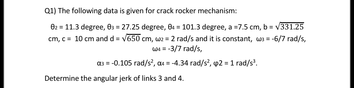 Solved Q1) ﻿The following data is given for crack rocker | Chegg.com