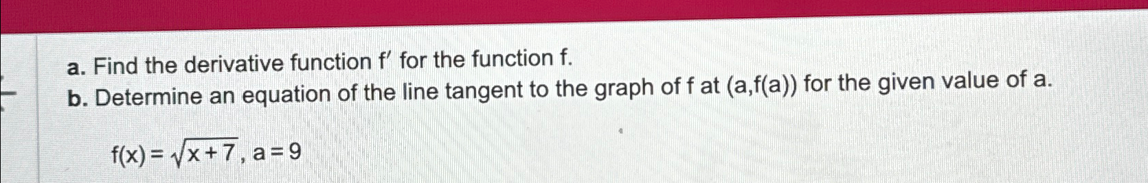 Solved a. ﻿Find the derivative function f' ﻿for the function | Chegg.com