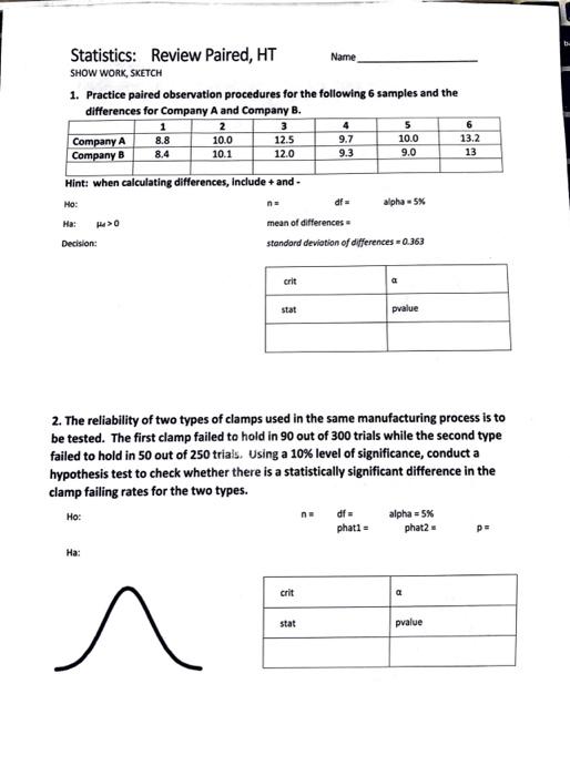 Solved 1. Practice paired observation procedures for the | Chegg.com