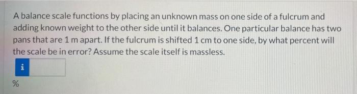 Solved A balance scale functions by placing an unknown mass | Chegg.com