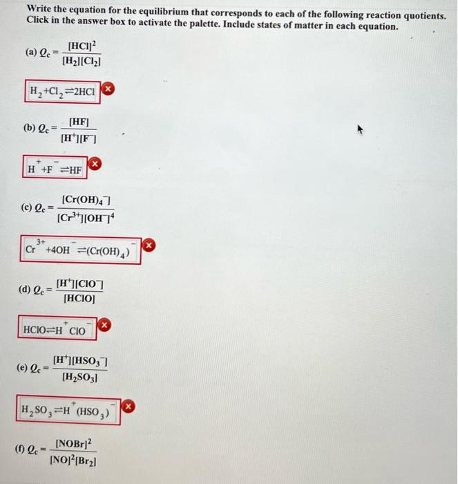 Solved Write the equation for the equilibrium that | Chegg.com