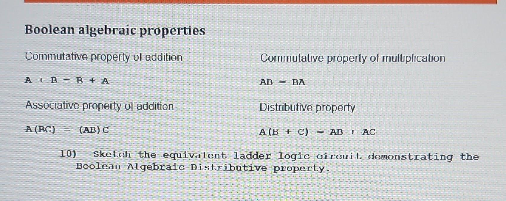 Solved Boolean Algebraic Properties Commutative Property Of 