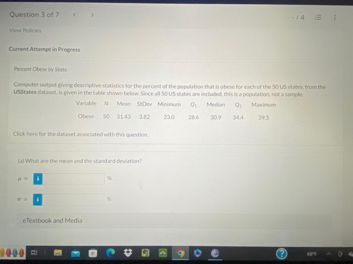Solved Percent Obese by State Computer output giving | Chegg.com