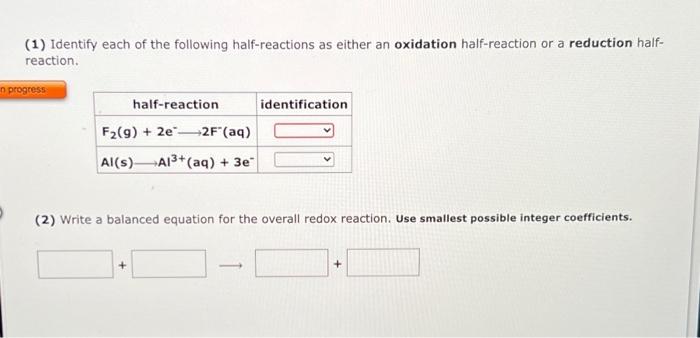 Solved (1) Identify each of the following half-reactions as | Chegg.com