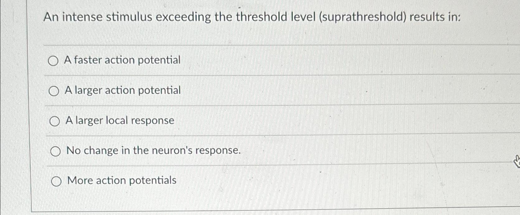 Solved An intense stimulus exceeding the threshold level | Chegg.com