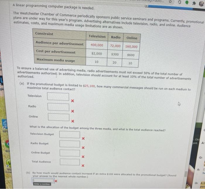 Solved A Linear Programming Computer Package Is Needed The 2532