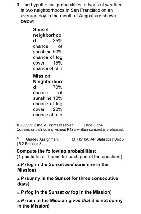 Solved 3. The hypothetical probabilities of types of weather | Chegg.com