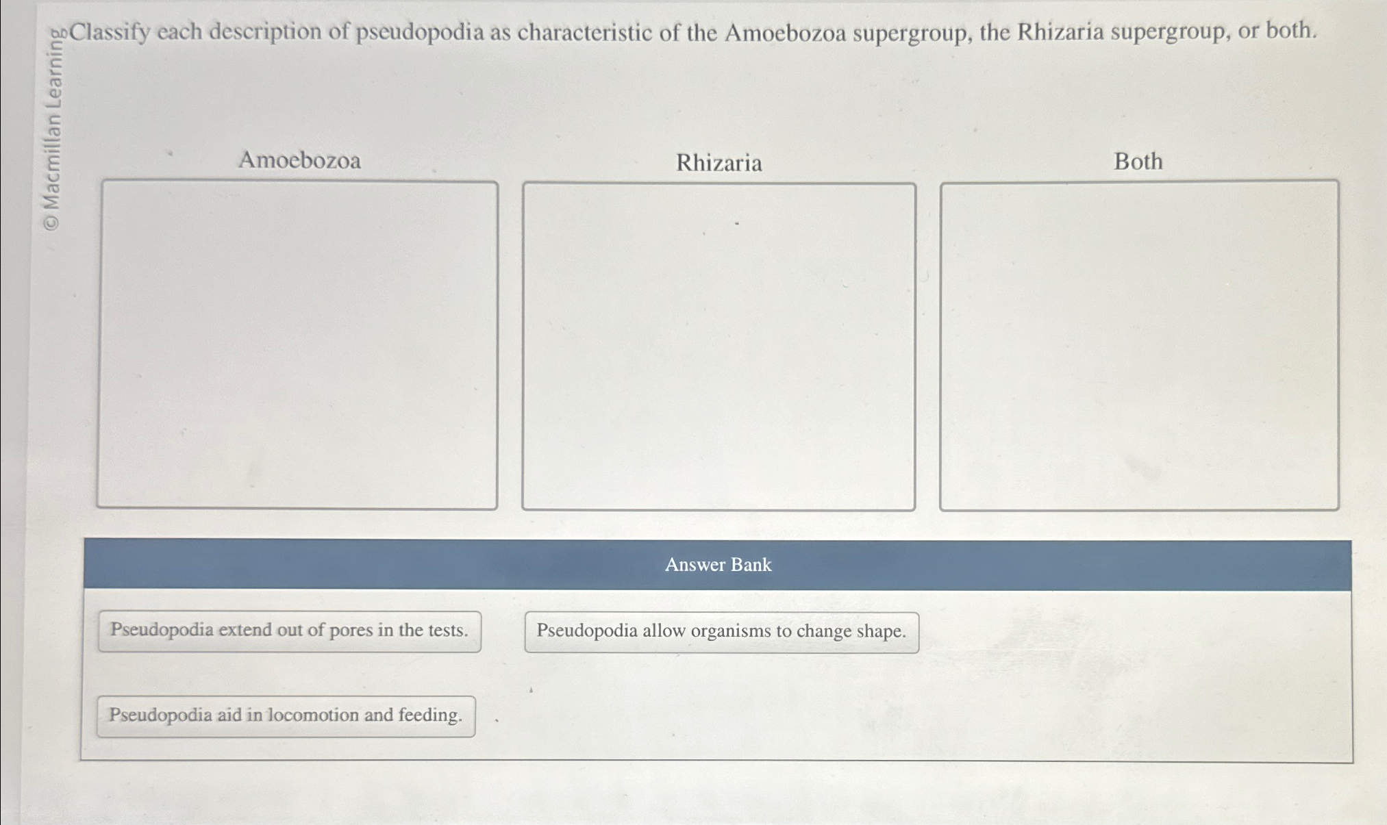 Solved ad Classify each description of pseudopodia as | Chegg.com