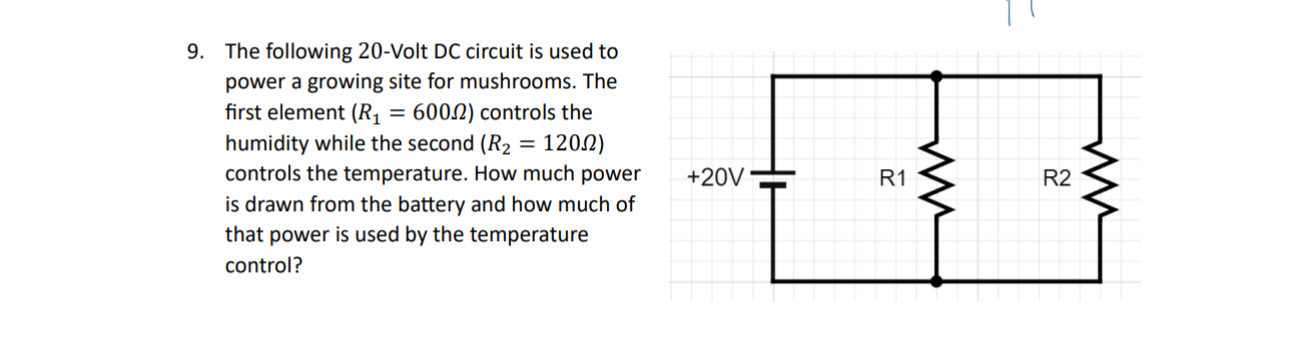 Solved The following 20 -Volt DC circuit is used to power a | Chegg.com