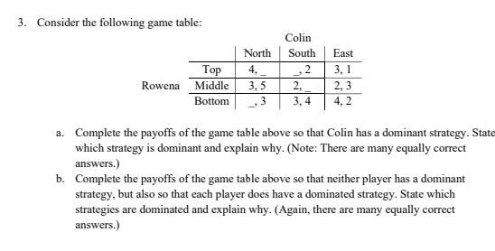 Solved 3. Consider the following game table: Top Rowena | Chegg.com
