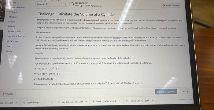 Solved Challenge: Calculate the Volume of a Cylinder | Chegg.com