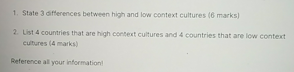 Solved State 3 ﻿differences between high and low context | Chegg.com