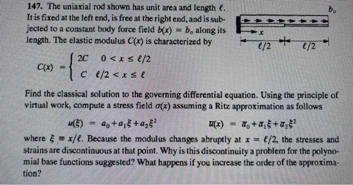 147. The uniaxial rod shown has unit area and length | Chegg.com