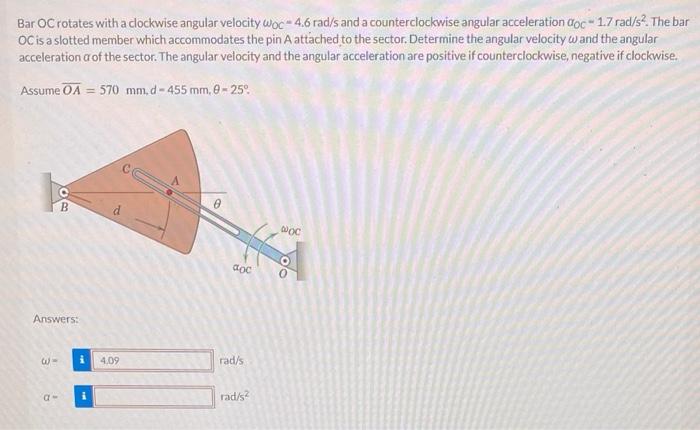 Solved Bar OC rotates with a clockwise angular velocity | Chegg.com