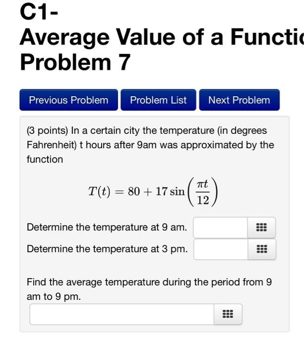 Solved C1- Average Value of a Functi Problem 7 (3 points) In | Chegg.com