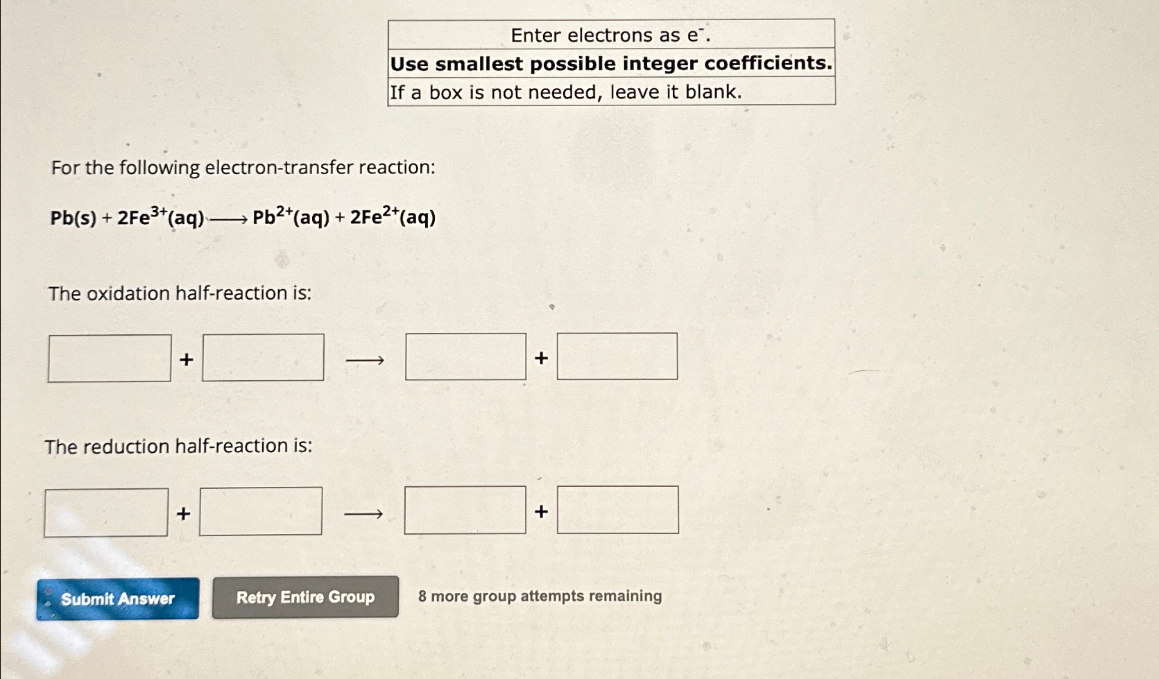 Solved Enter electrons as e-.Use smallest possible integer | Chegg.com