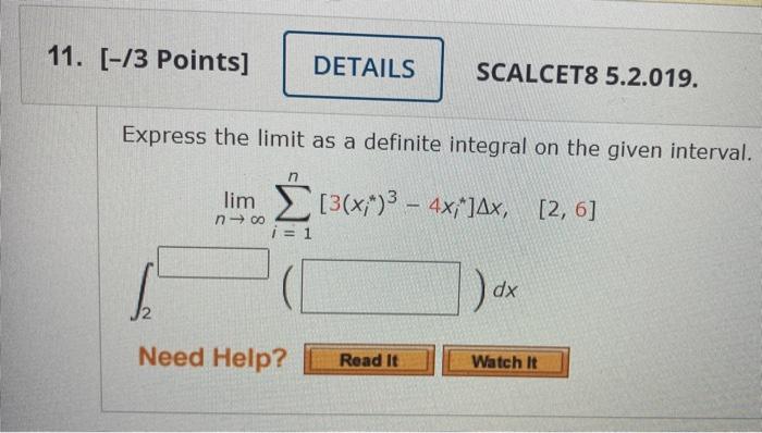 Solved Express the limit as a definite integral on the given | Chegg.com