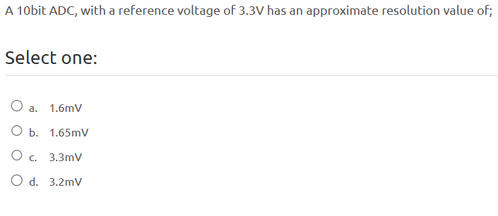 Solved A 10 ﻿bit ADC, with a reference voltage of 3.3V ﻿has | Chegg.com