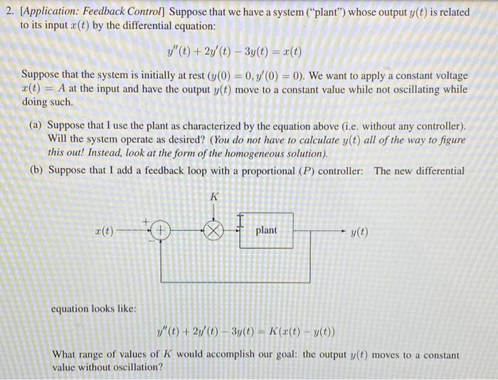 Solved [Application: Feedback Control] Suppose that we have | Chegg.com