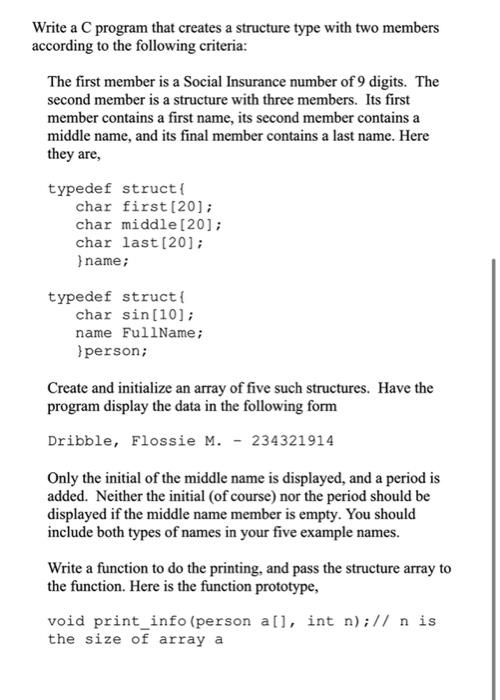 Solved Write a C program that creates a structure type with | Chegg.com