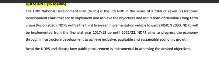 Solved The Fifth National Development Plan (NDP5) is the 5th | Chegg.com