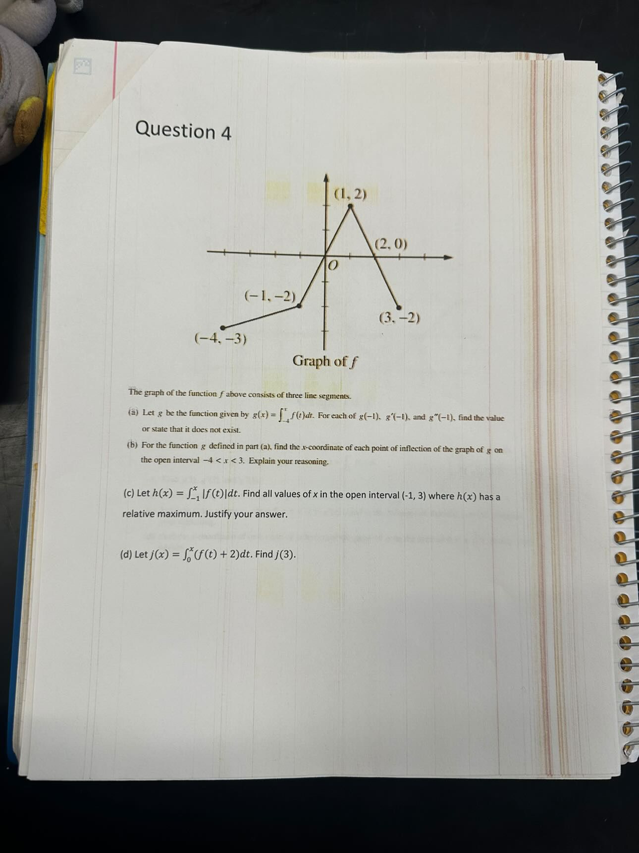 Solved Question 4The graph of the function f ﻿above consists | Chegg.com
