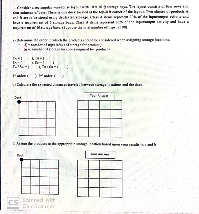 1. Consider a rectangular warehouse layout with 10 x | Chegg.com