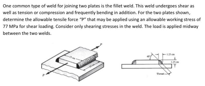Solved One common type of weld for joining two plates is the | Chegg.com