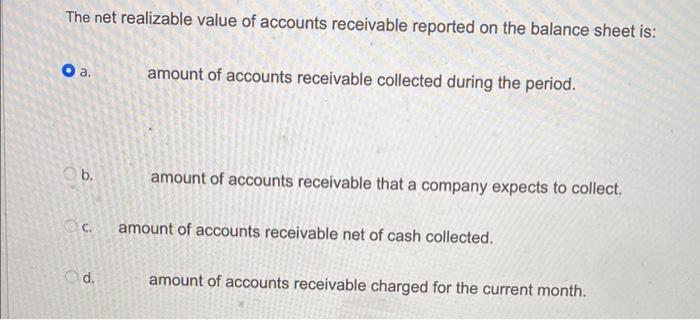 Solved The net realizable value of accounts receivable | Chegg.com