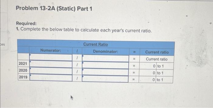 Solved Problem 13-2A (Static) Ratios, common-size | Chegg.com