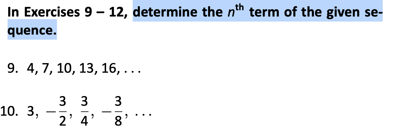 Solved In Exercises 9-12, ﻿determine the nth ﻿term of the | Chegg.com