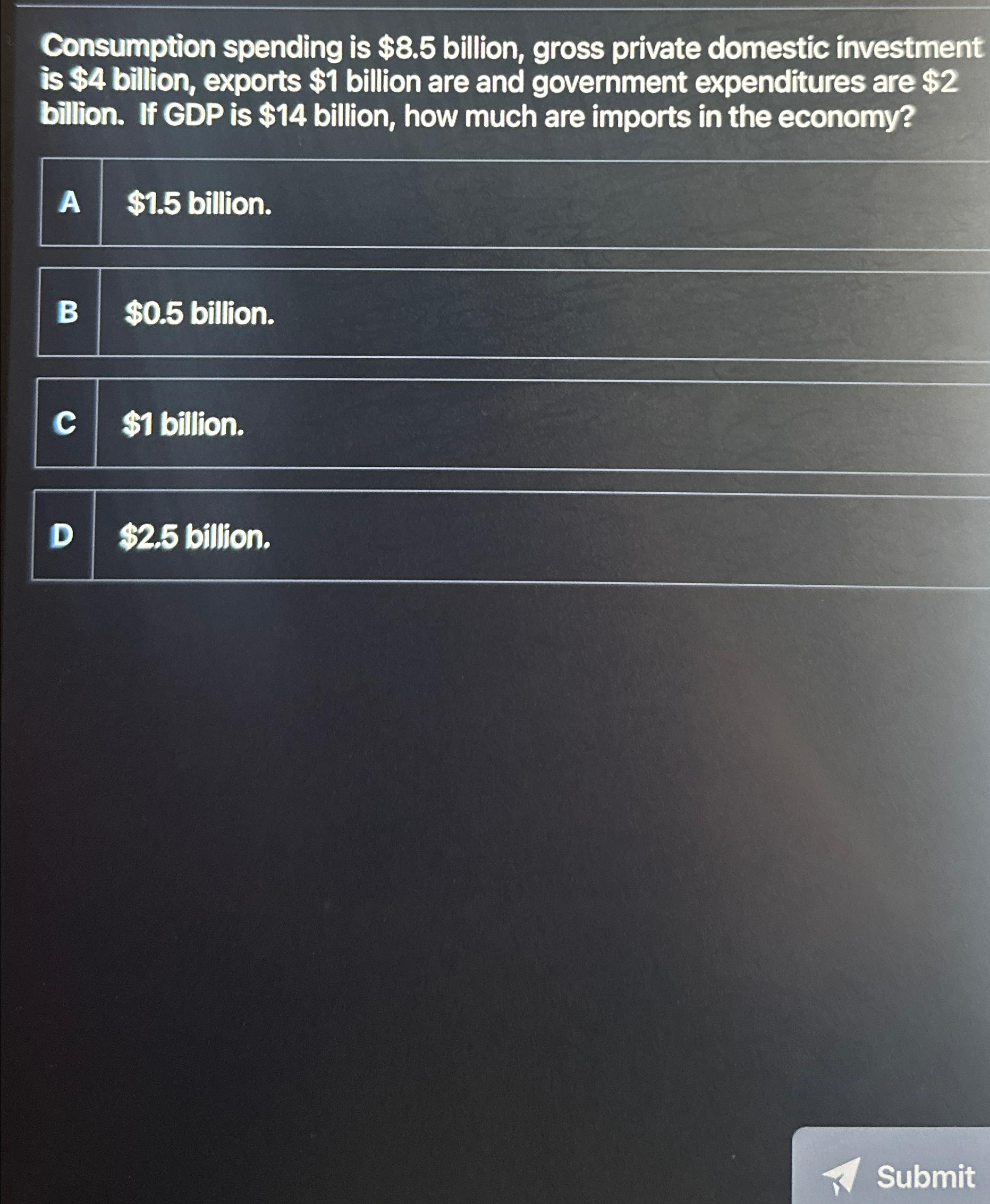 Solved Consumption spending is $8.5 ﻿billion, gross private | Chegg.com