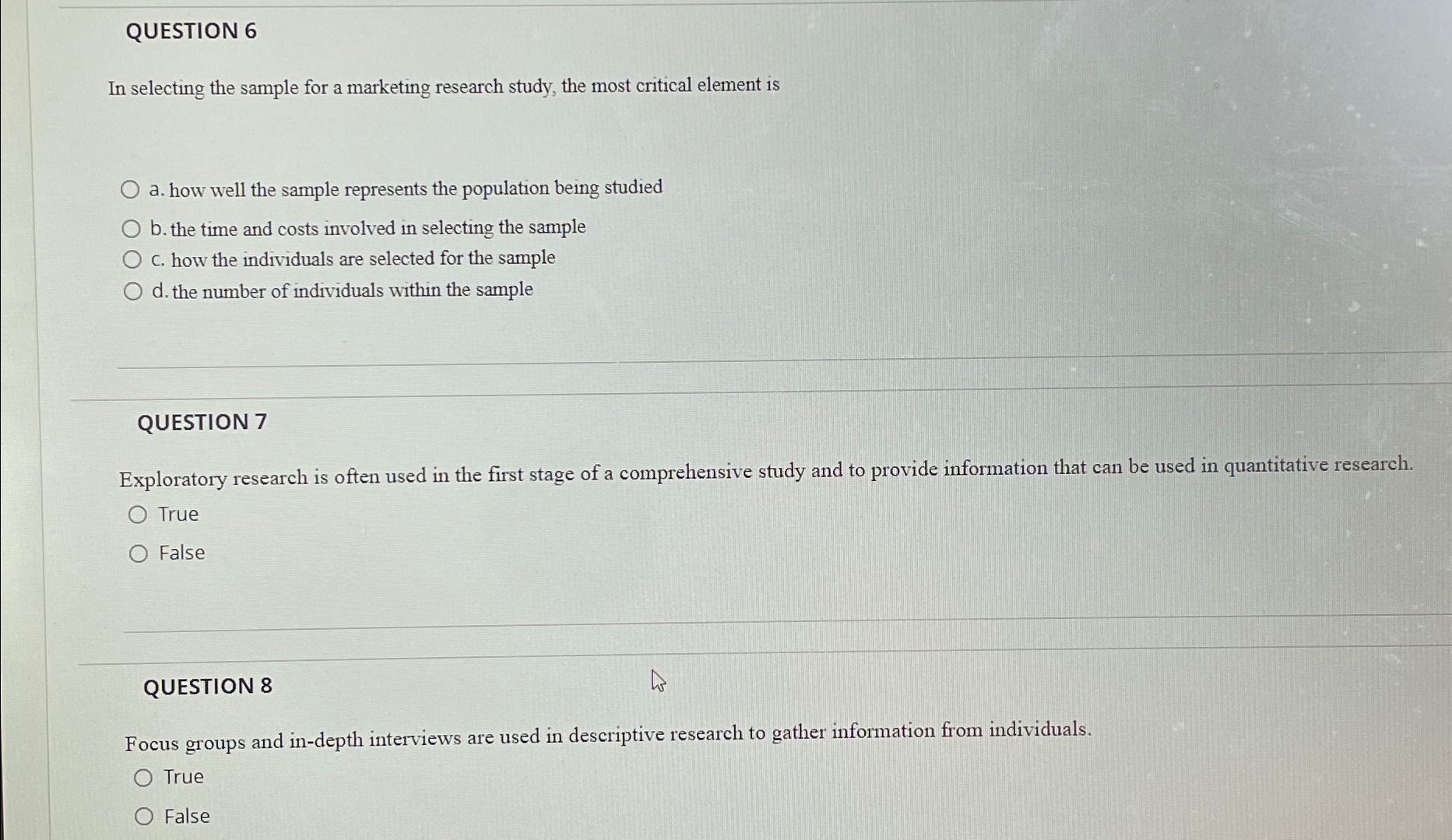 Solved QUESTION 6In selecting the sample for a marketing | Chegg.com