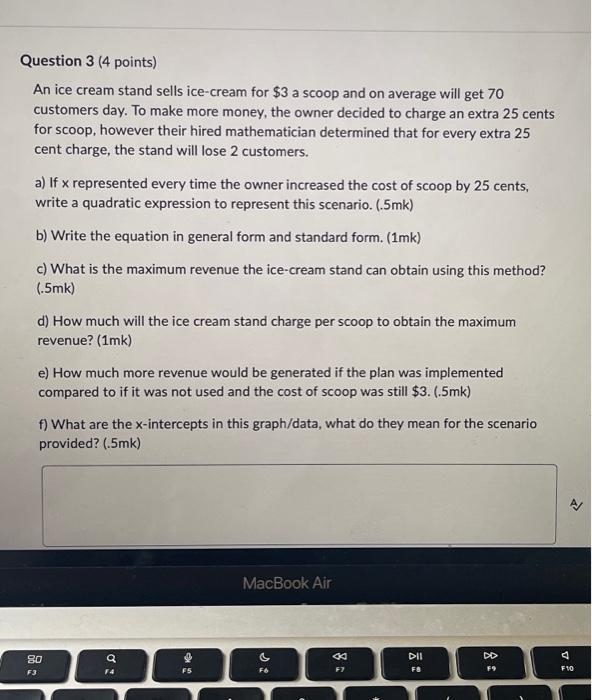 Solved Question 3 (4 points) An ice cream stand sells | Chegg.com