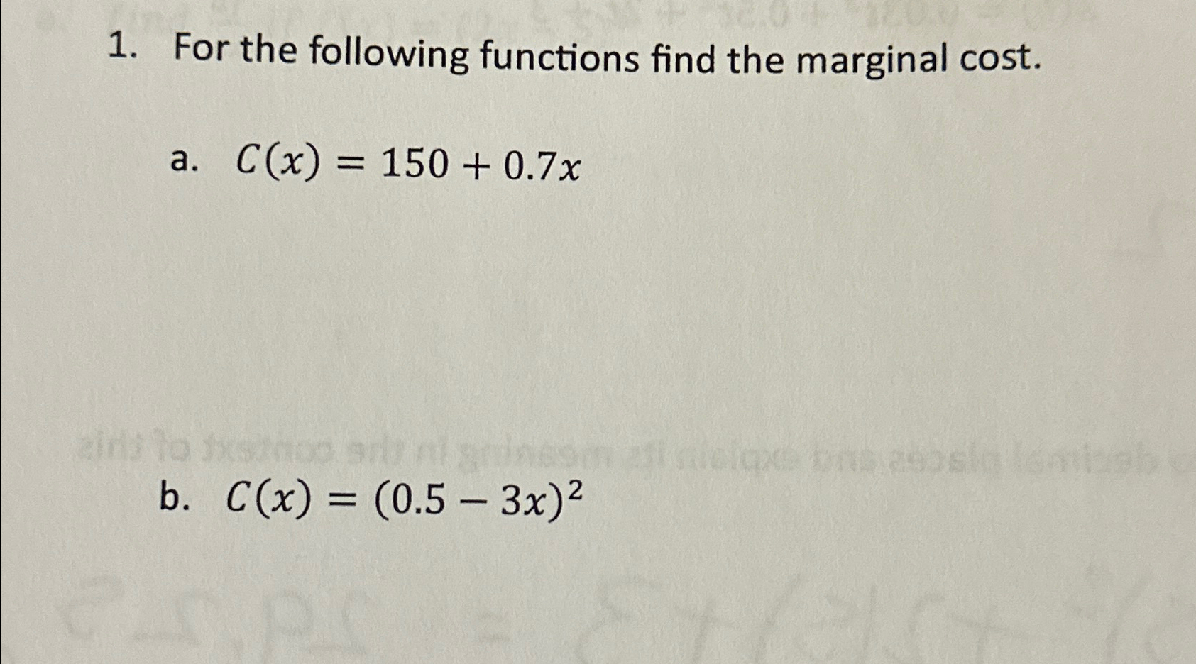 Solved For the following functions find the marginal | Chegg.com