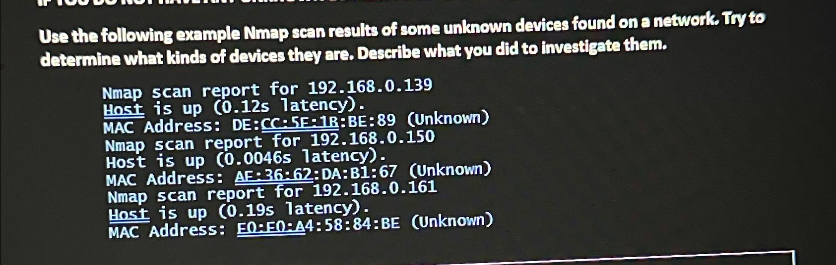 Solved Use the following example Nmap scan results of some | Chegg.com
