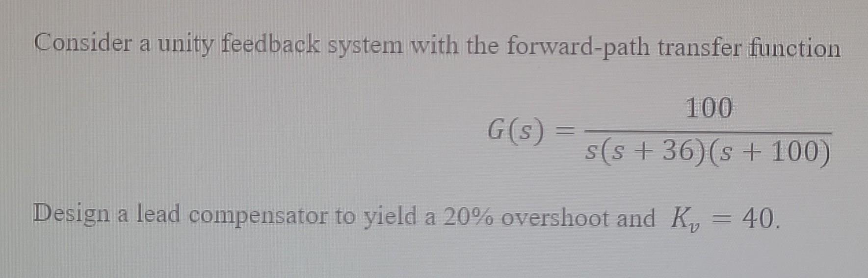 Solved Consider a unity feedback system with the | Chegg.com