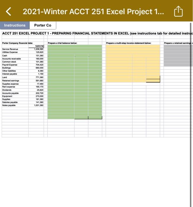 Solved 2021-Winter ACCT 251 Excel Project 1... Instructions | Chegg.com