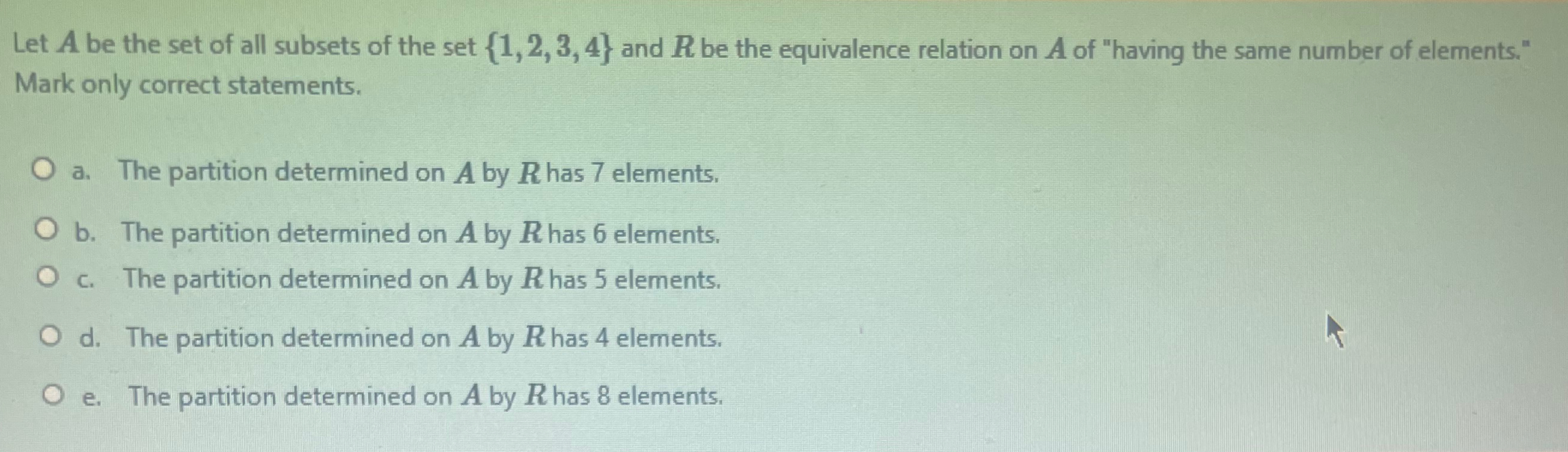 Solved Let A ﻿be the set of all subsets of the set {1,2,3,4} | Chegg.com
