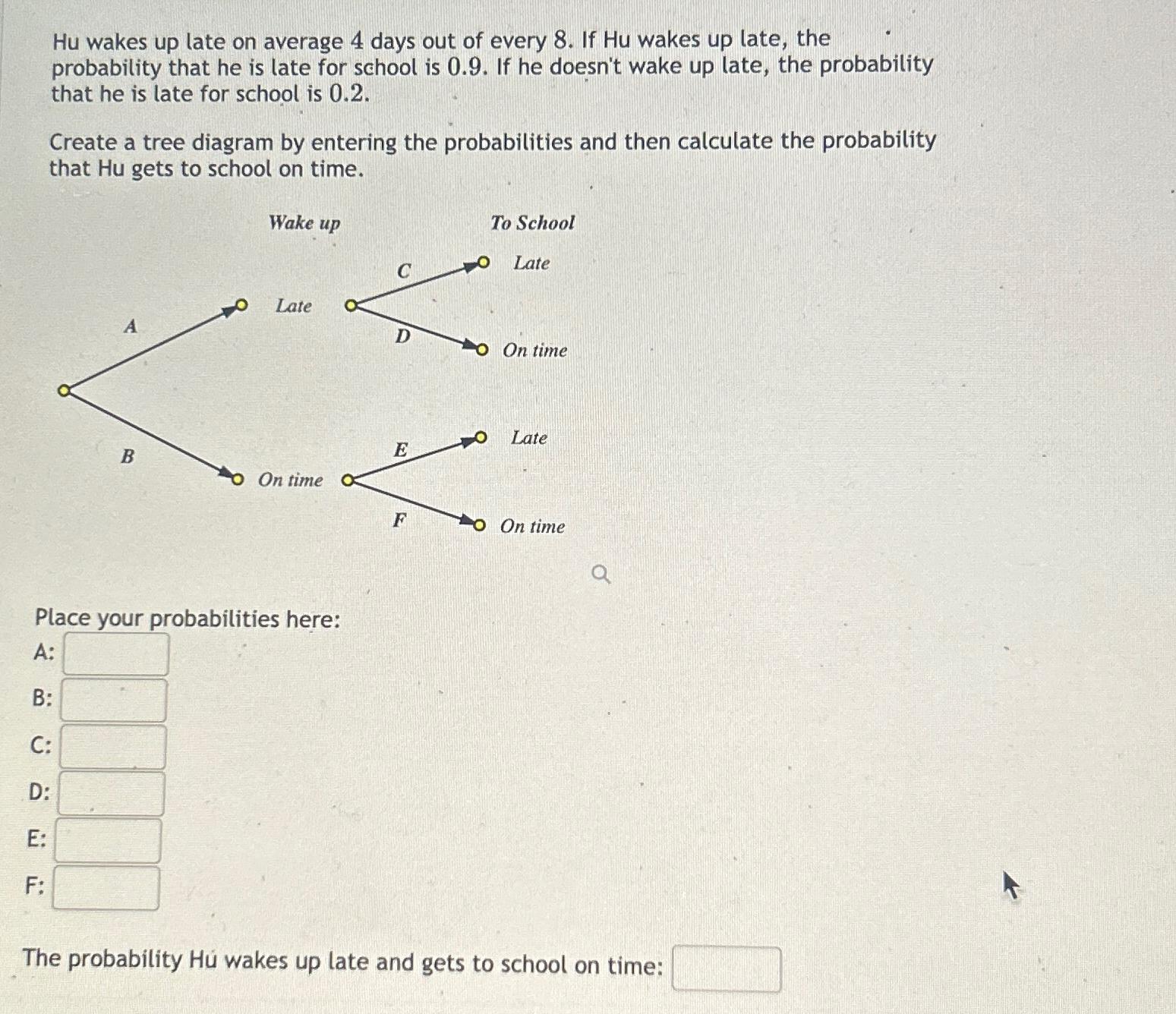 Solved Hu wakes up late on average 4 ﻿days out of every 8 . | Chegg.com